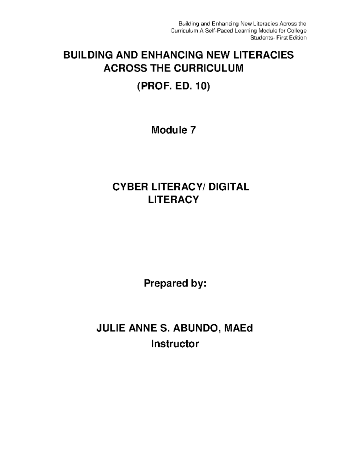 Module 7 Digital and Cyber Literacy - Curriculum A Self-Paced Learning ...