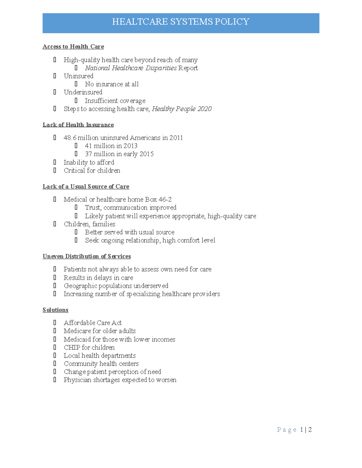 Health+Care++Policy+Outline%5B415%5D - Access to Health Care High ...