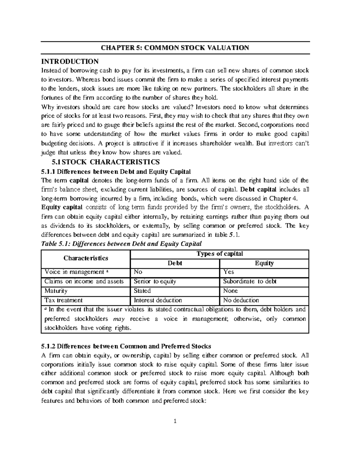 Chapter 5 Stock Valuation - CHAPTER 5: COMMON STOCK VALUATION ...