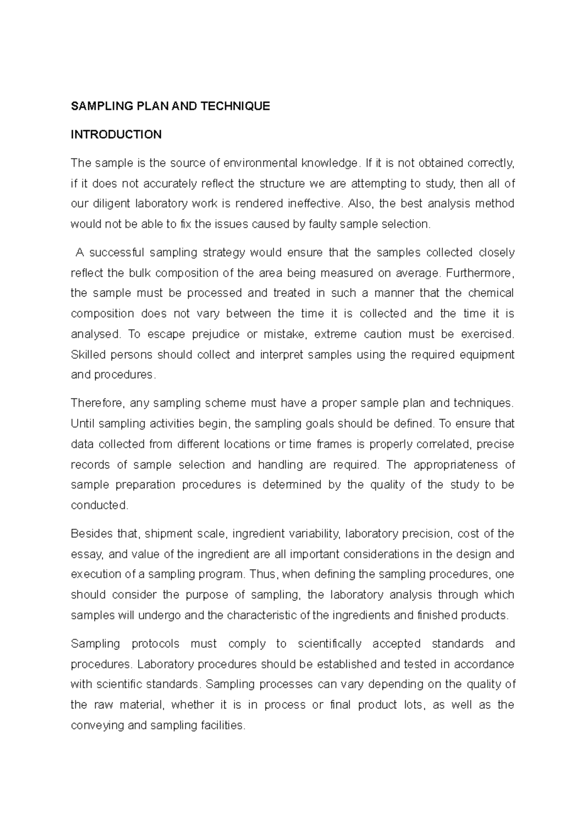Sampling PLAN AND Technique - SAMPLING PLAN AND TECHNIQUE INTRODUCTION ...
