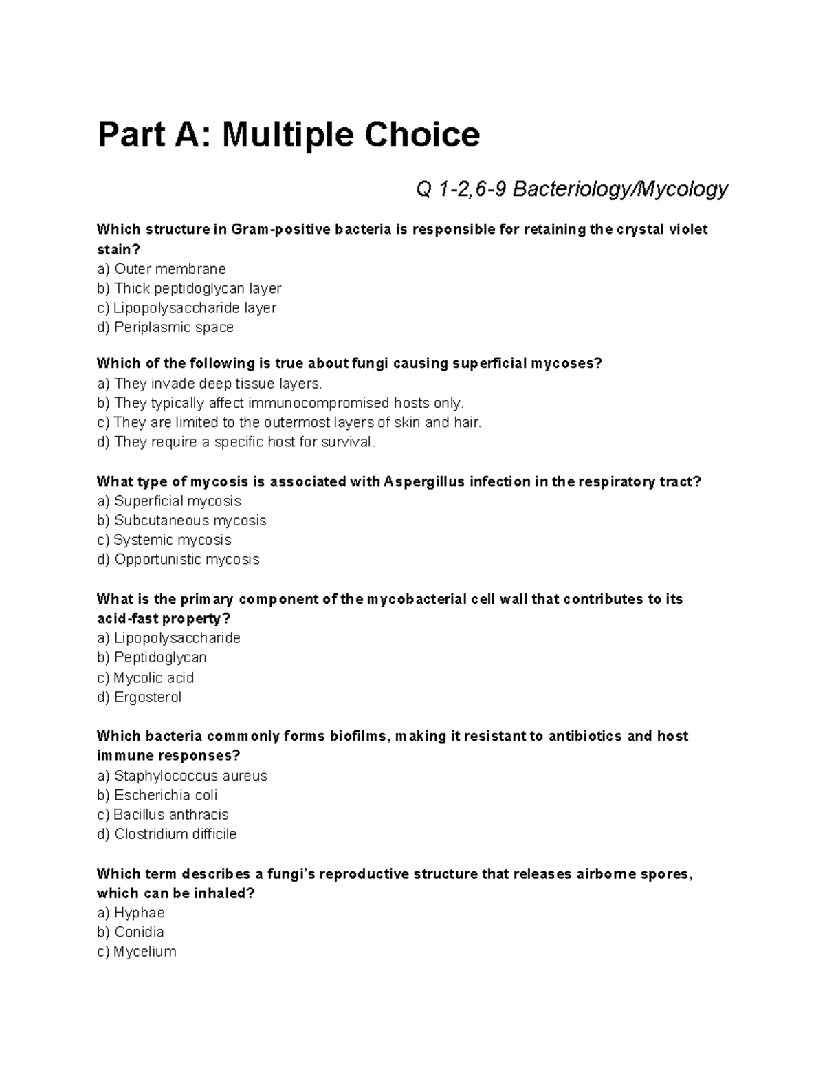 Practice Document AVBS2001 - Part A: Multiple Choice Q 1-2,6-9 ...