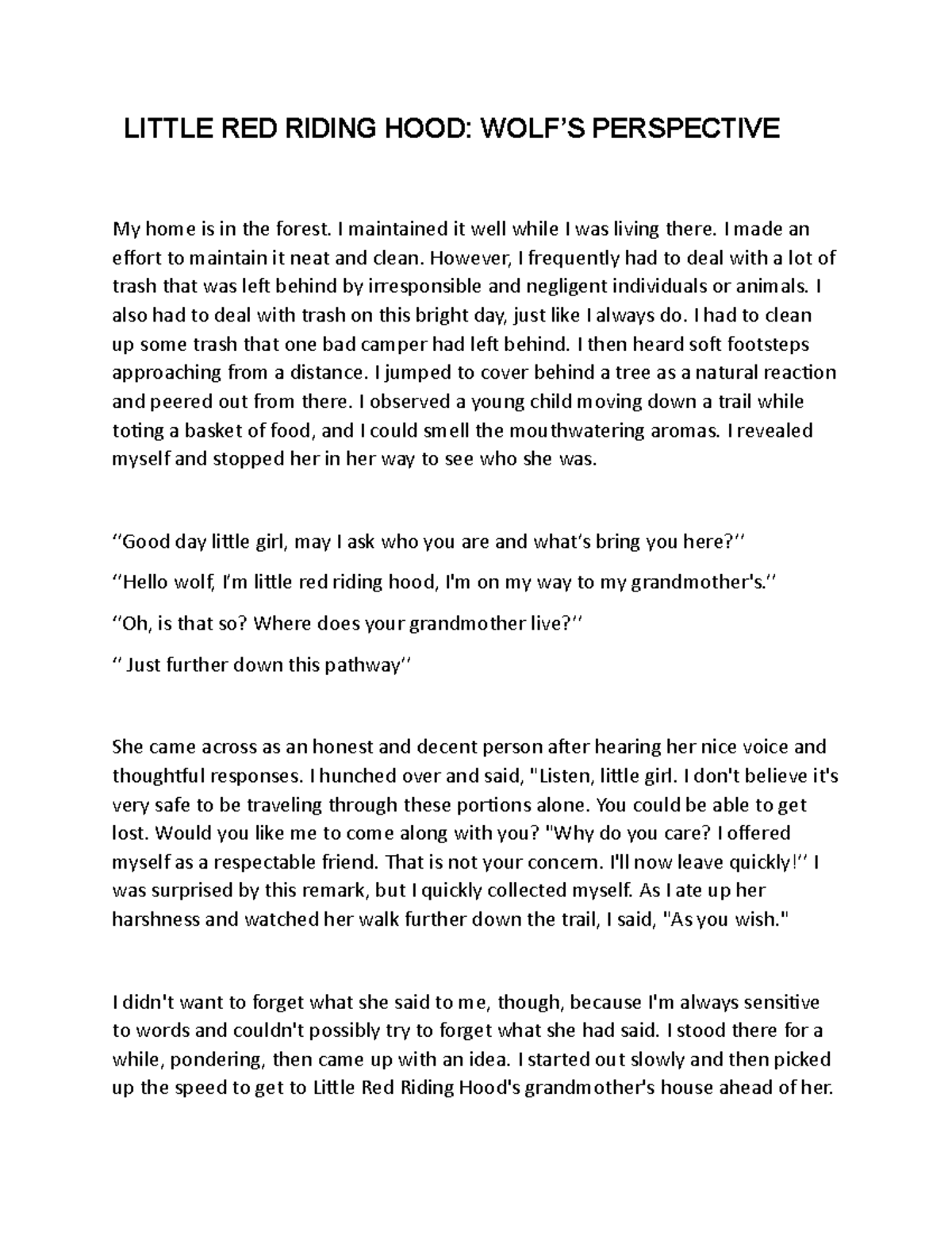 Little RED Riding HOOD - hope it helps - LITTLE RED RIDING HOOD: WOLF’S ...