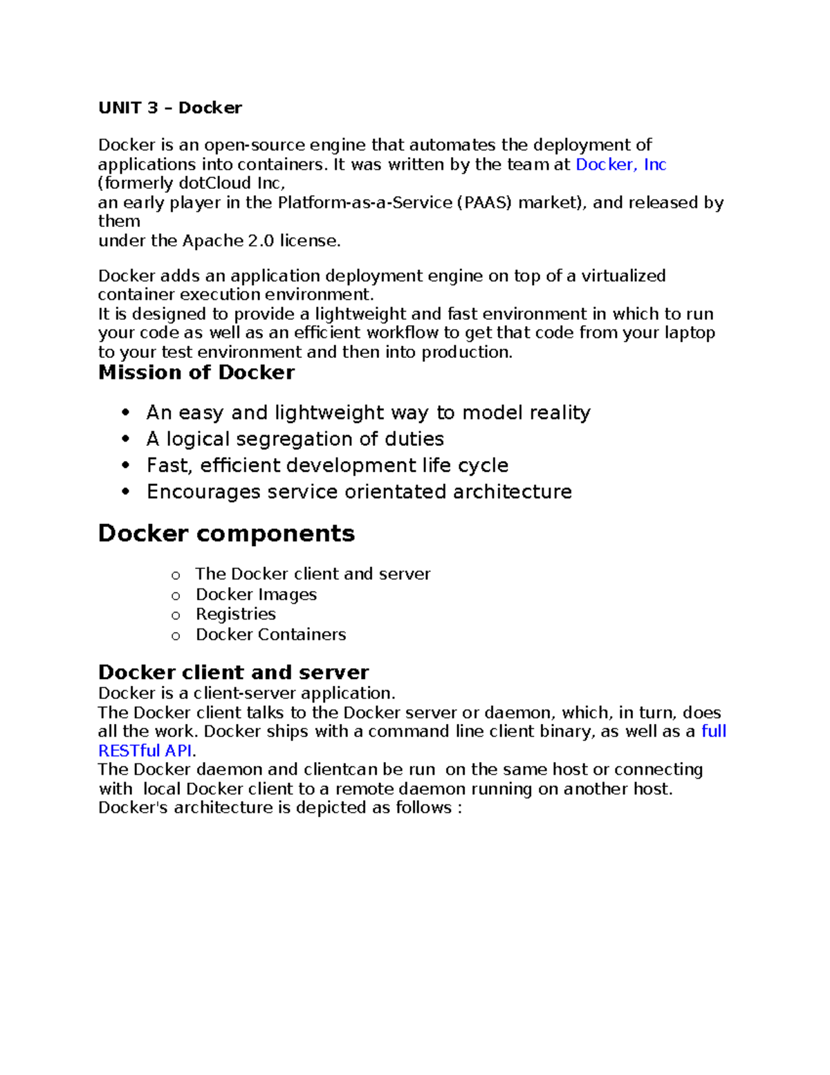 Ccs Unit 3 Unit 3 Docker Docker Is An Open Source Engine That Automates The Deployment Of