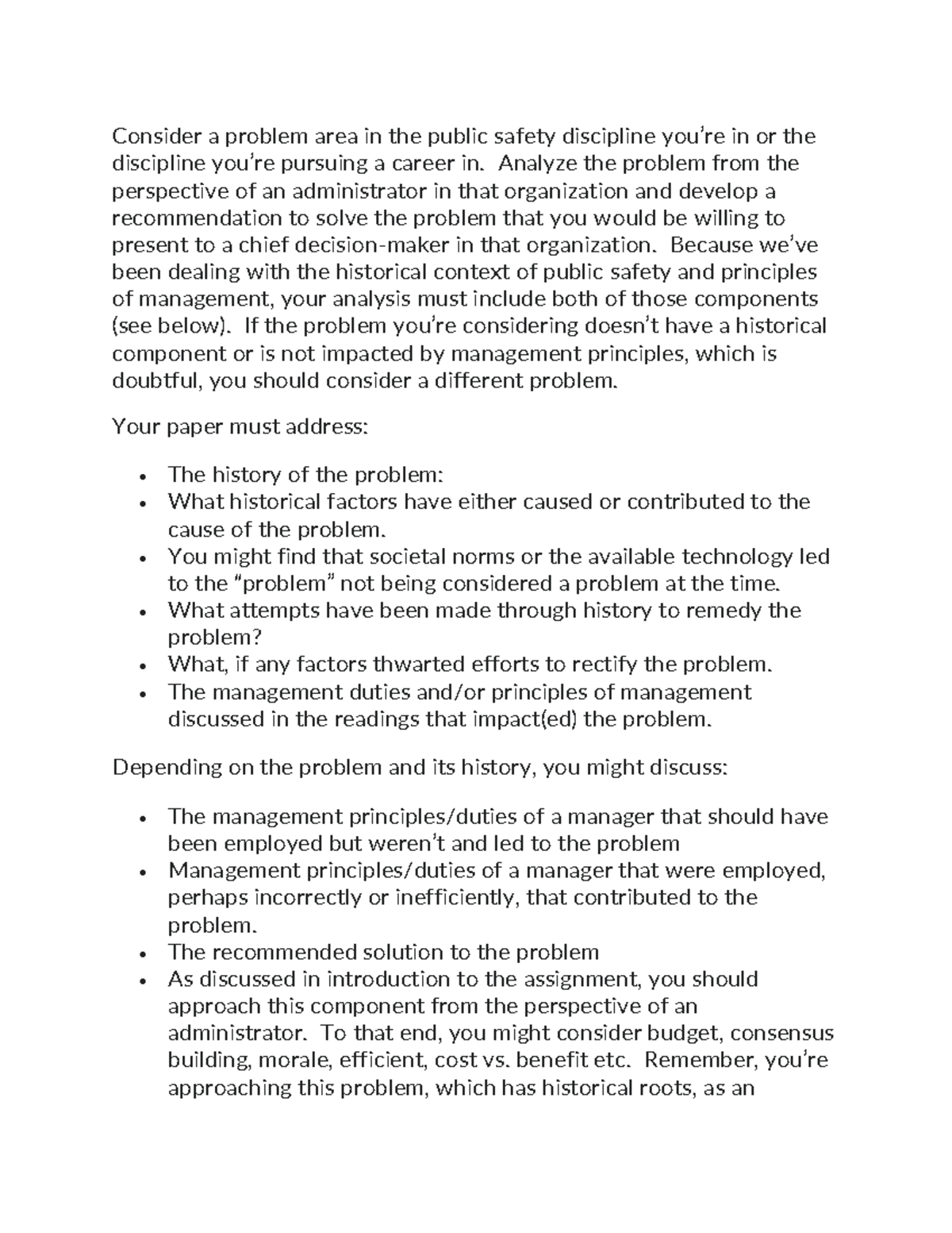 PSAD 300 Assignment 1 - Consider a problem area in the public safety ...