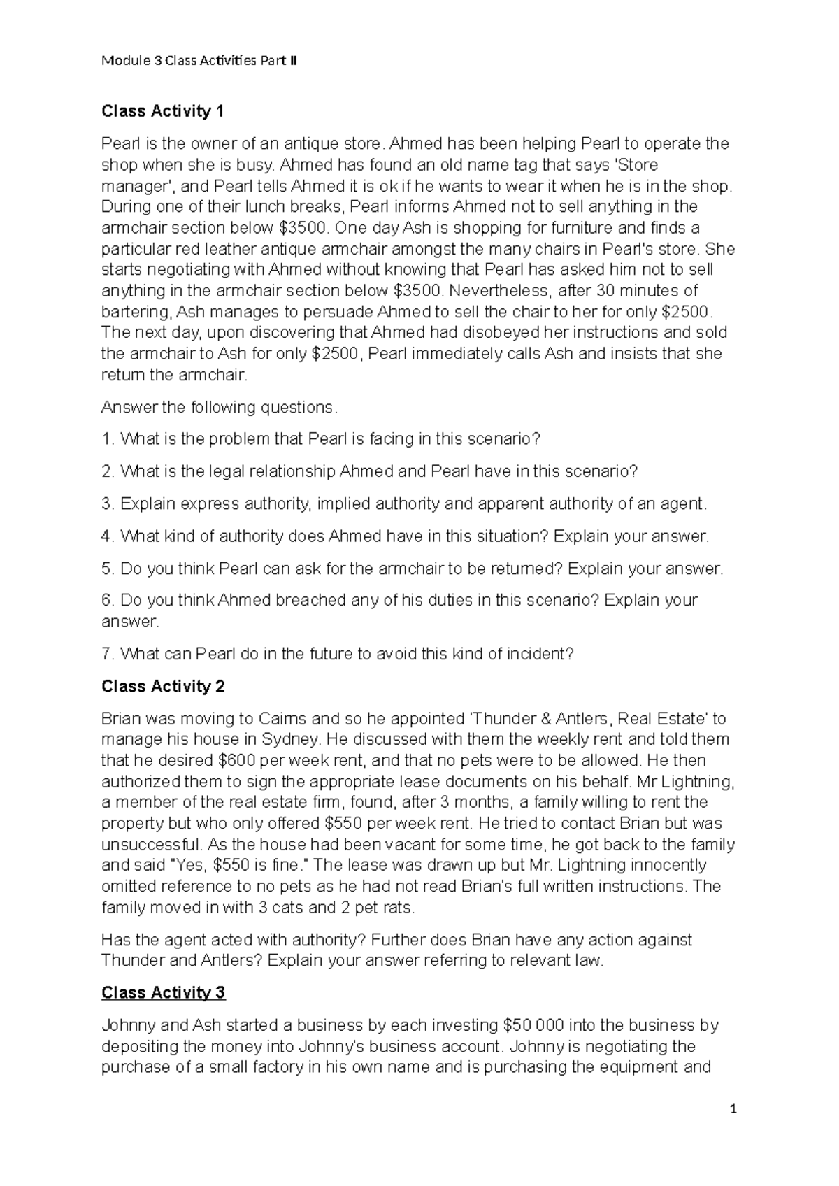 Module 3 Class Activities - Module 3 Class Activities Part II Class ...
