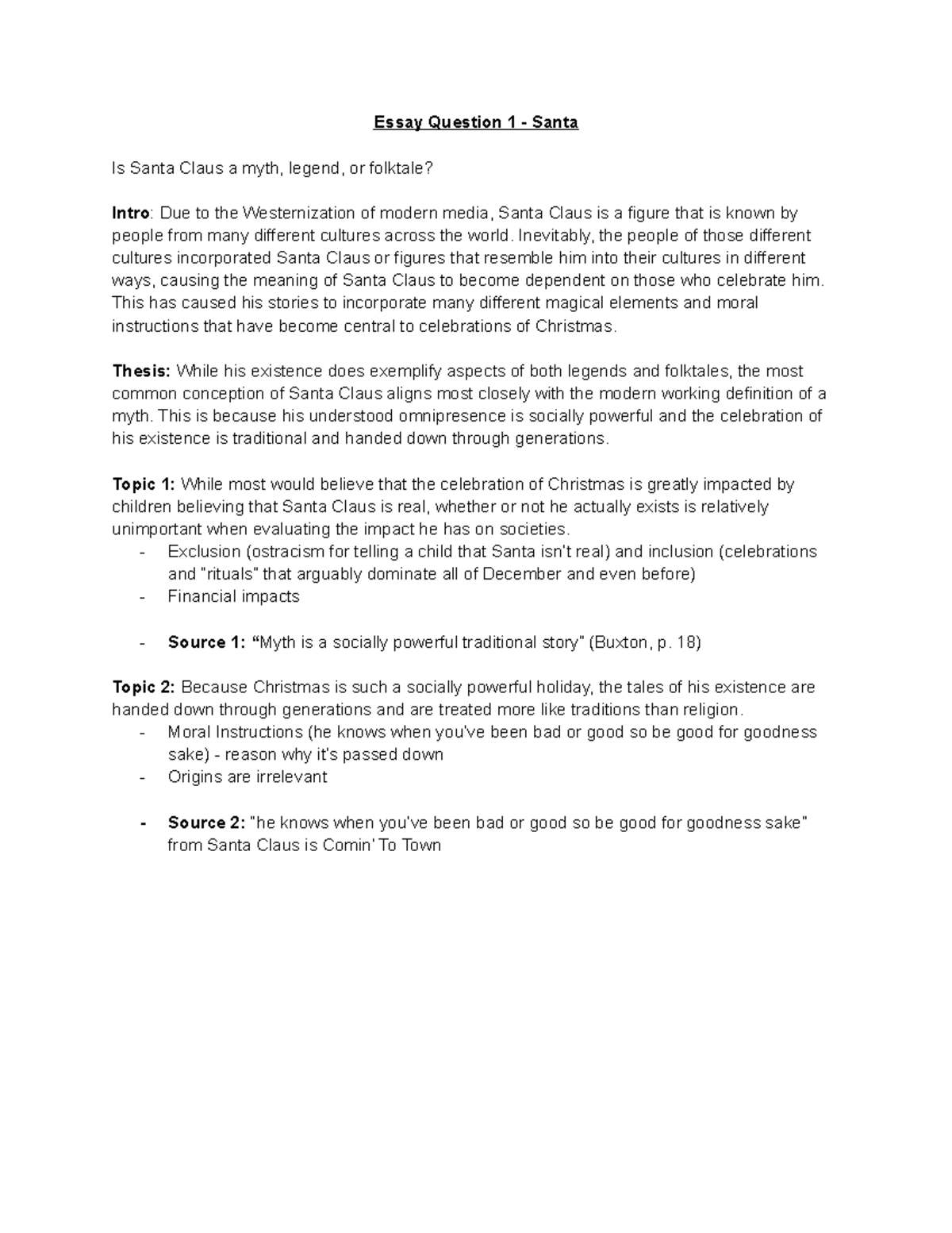 Essay Question 1 - Santa - Essay Question 1 - Santa Is Santa Claus a ...