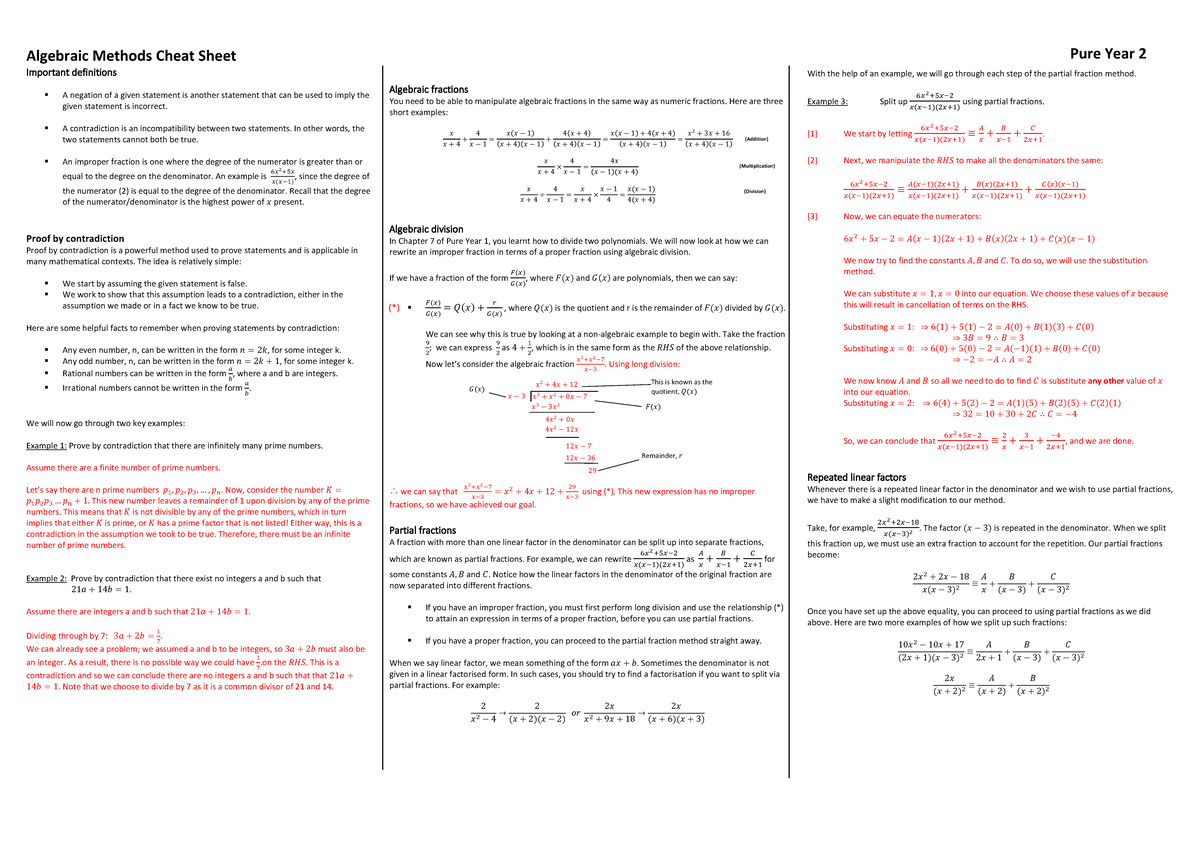 Algebraic Methods - From PMT website - Algebraic fractions You need to ...