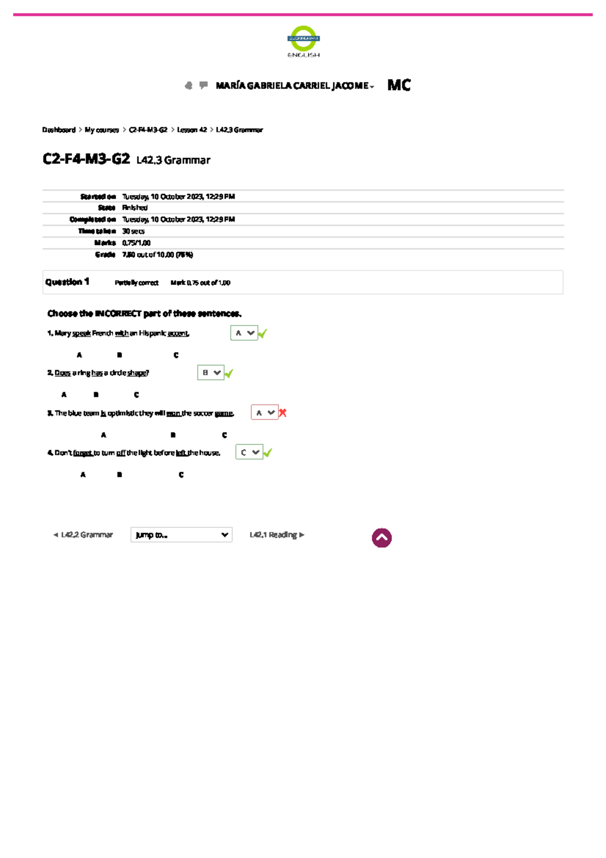 L42.3 Grammar Attempt review - MC C2-F4-M3-G2 L42 Grammar Started on ...