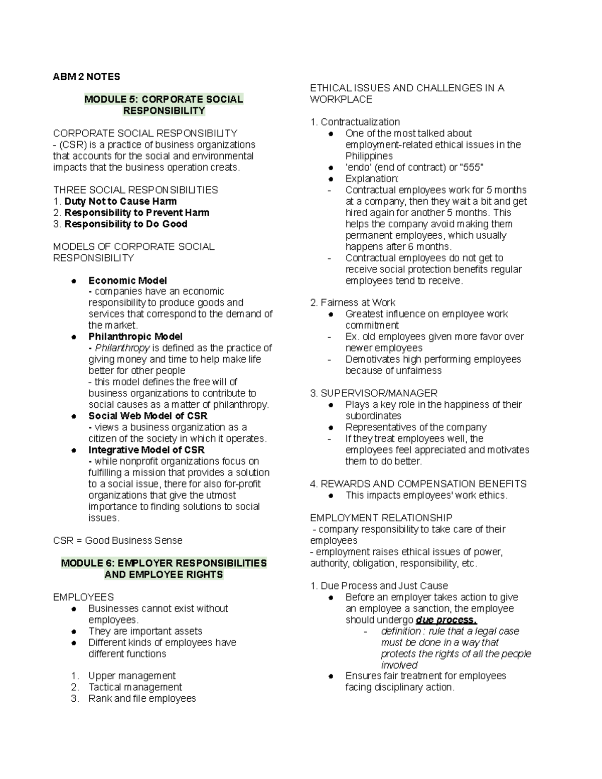 ABM2 Finals Notes - ABM 2 NOTES MODULE 5: CORPORATE SOCIAL ...