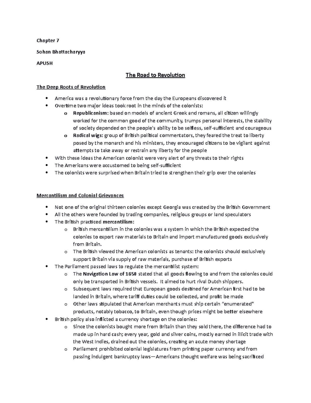 Chapter 7 notes - Chapter 7 Sohan Bhattacharyya APUSH The Road to ...