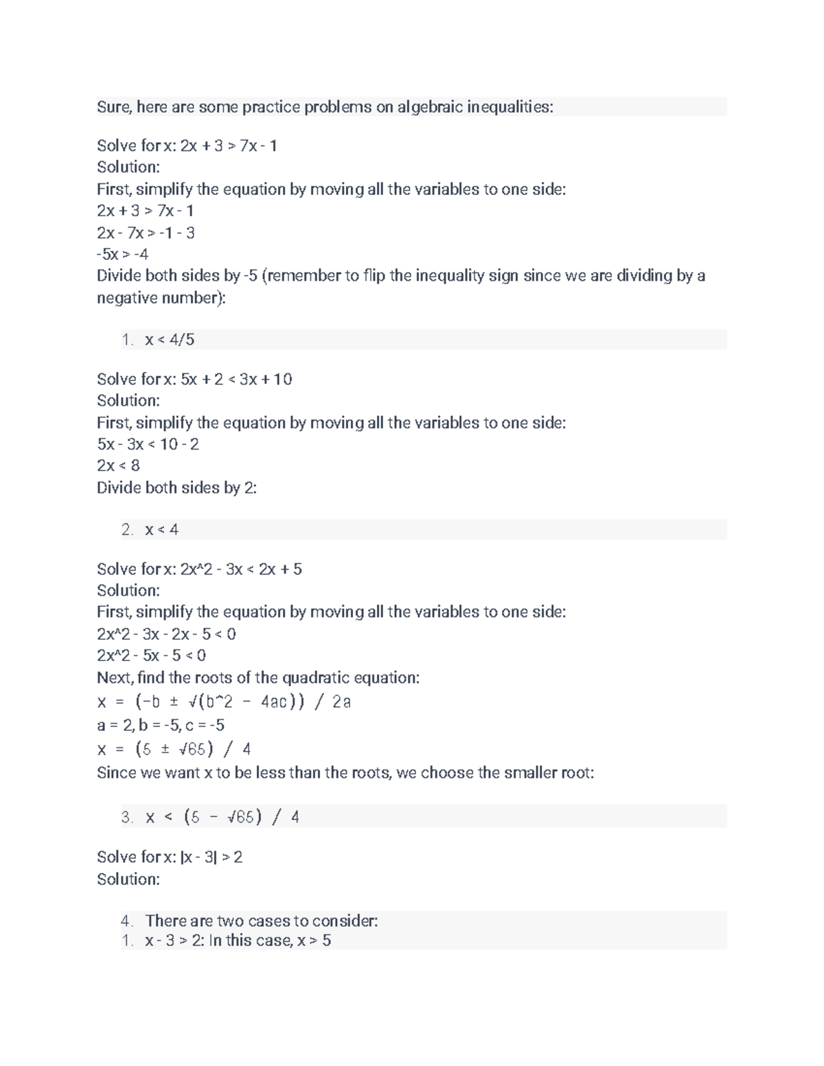 Algebraic inequalities practice - Sure, here are some practice problems ...