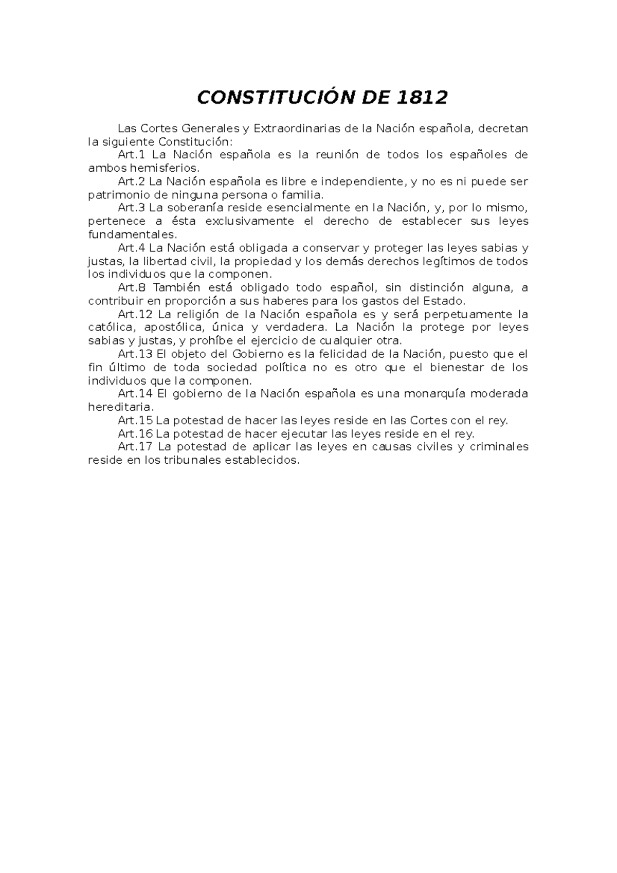 Constitución 1812 - CONSTITUCIÓN DE 1812 Las Cortes Generales y ...