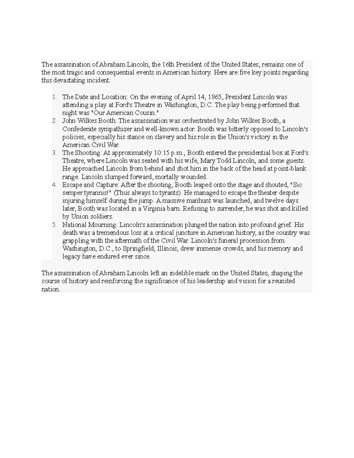 Lincoln Assassination - The assassination of Abraham Lincoln, the 16th ...