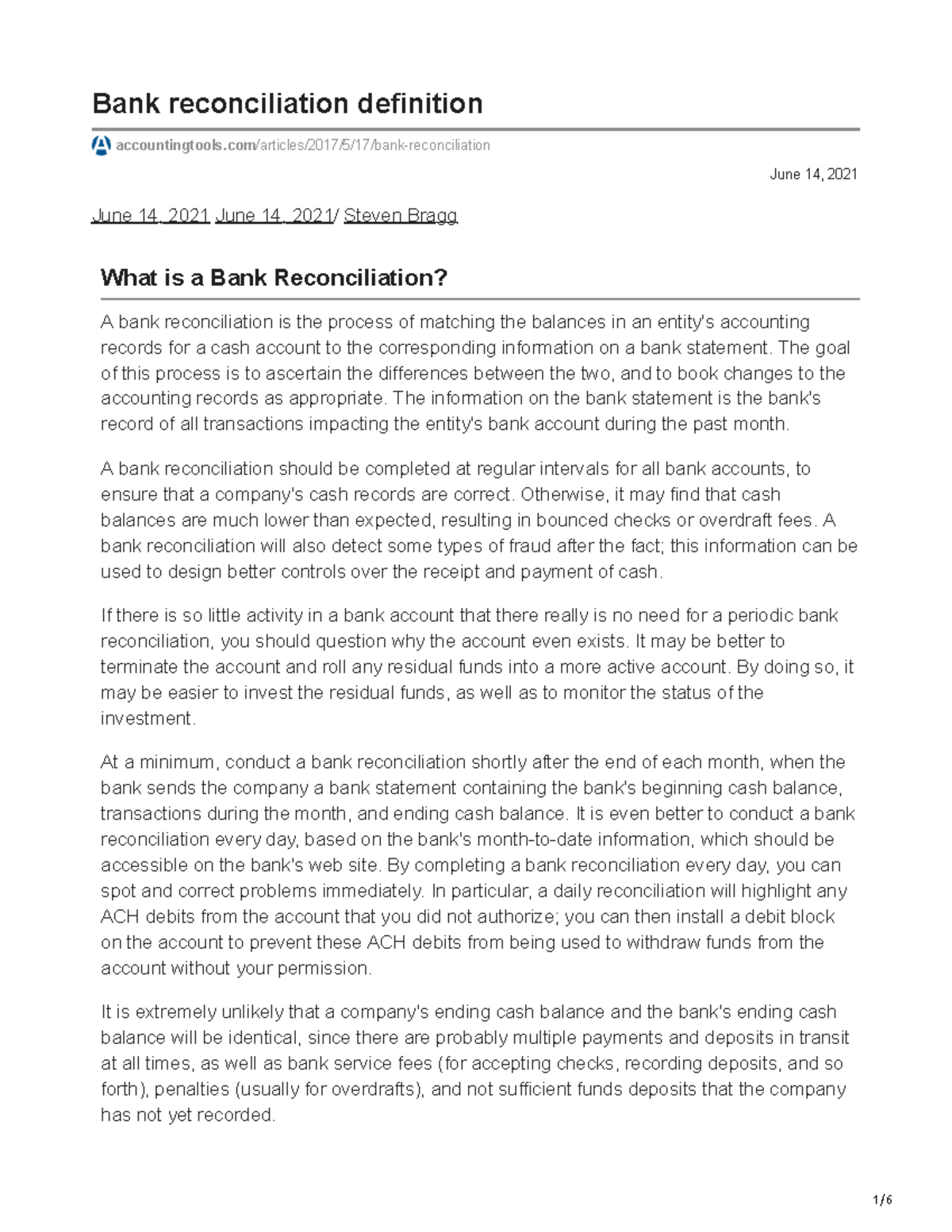 Bank reconciliation definition - June 14, 2021 Bank reconciliation ...