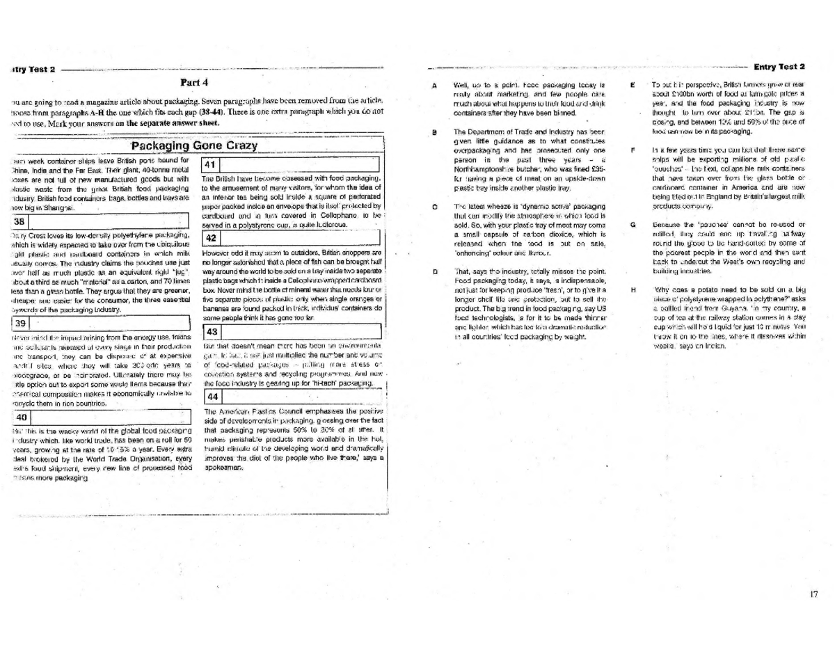 15. Packaging GONE Crazy - try Test 2 Entry Test 2 Part 4 A Well, up to ...