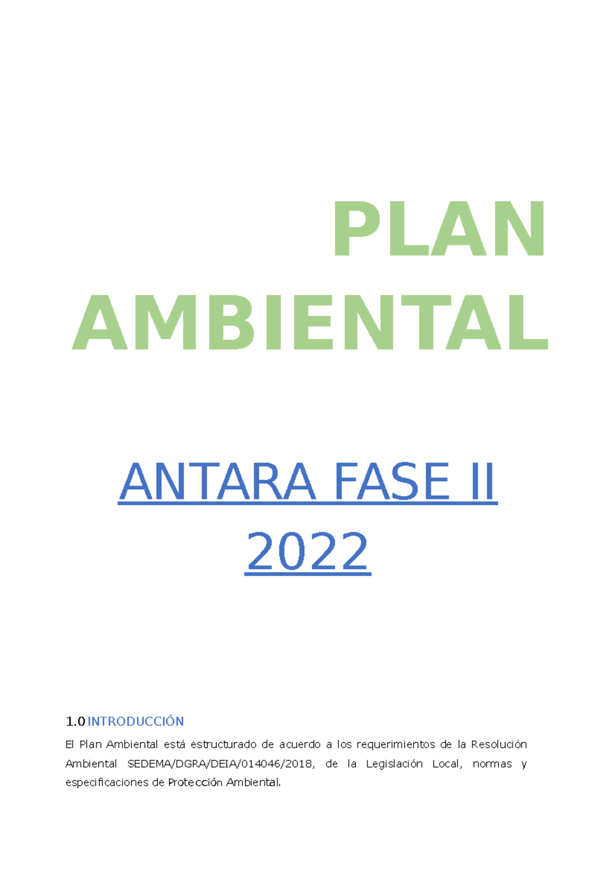 PLAN Ambiental Dulce - PLAN AMBIENTAL ANTARA FASE II 2022 1 ...