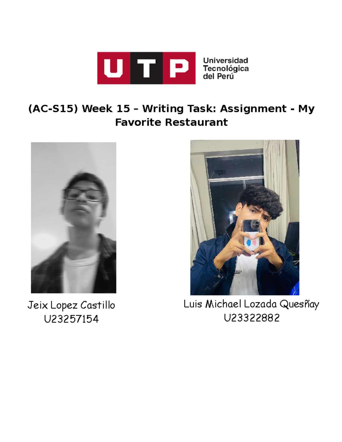 (AC-S15) Week 15 – Writing Task Assignment - My Favorite Restaurant ...