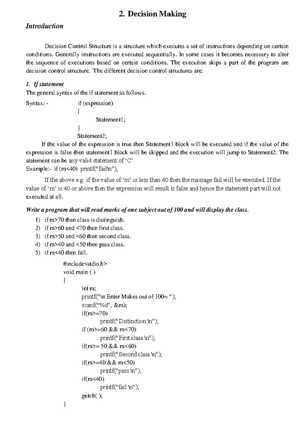 Cp Chapter 2 Introduction 2 Decision Making Decision Control Structure Is A Structure Which