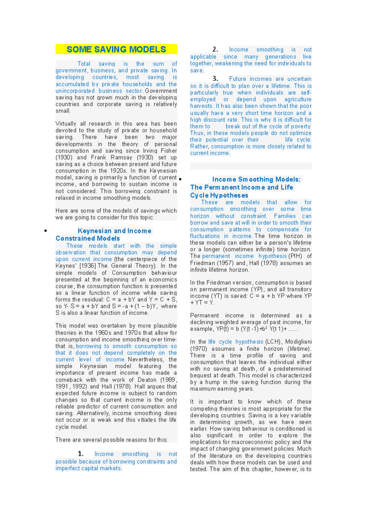 Econ-all-lesson - all the - SOME SAVING MODELS Total saving is the sum ...