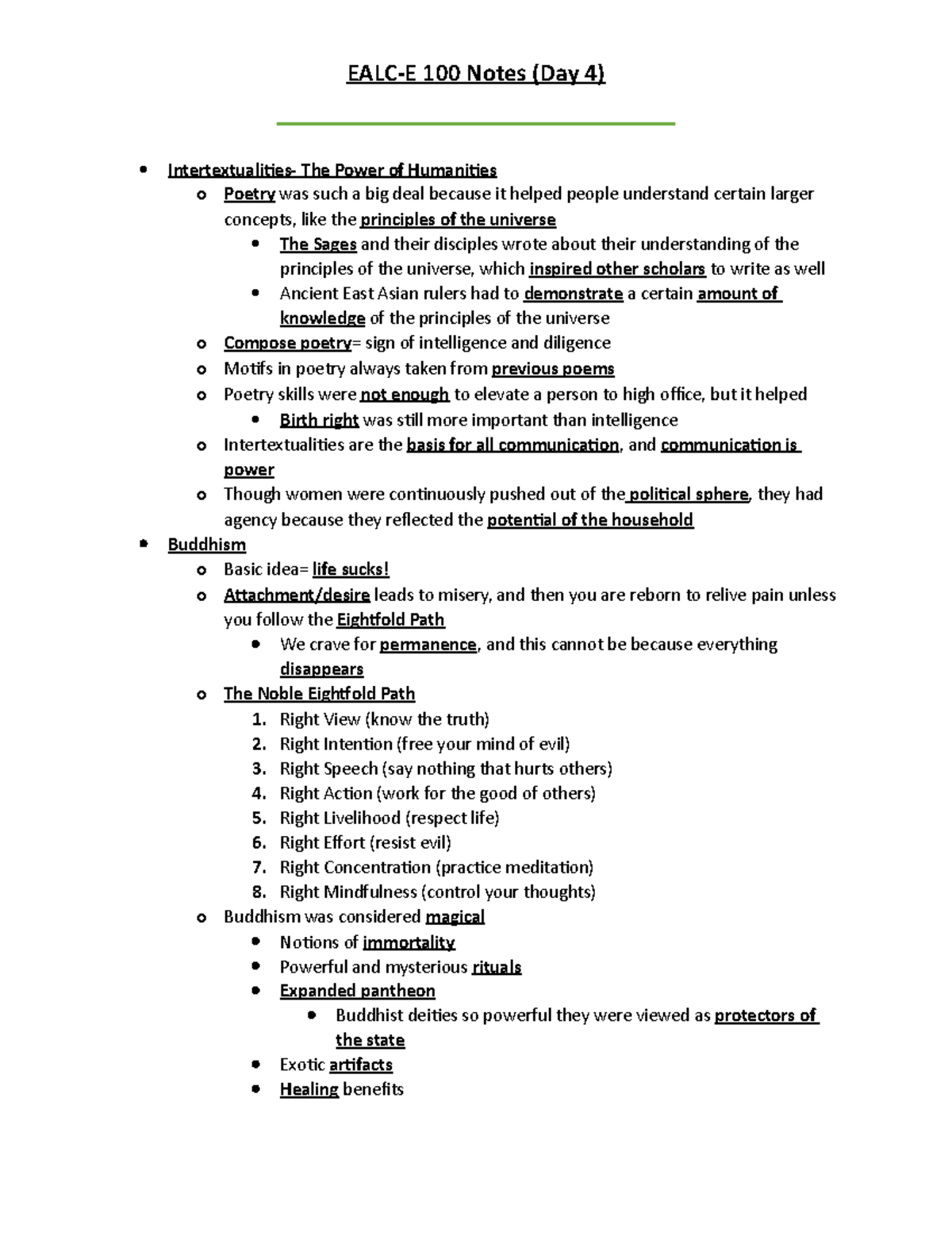 EALC-E 100 Notes (Day 4- Lecture) - EALC-E 100 Notes (Day 4 ...