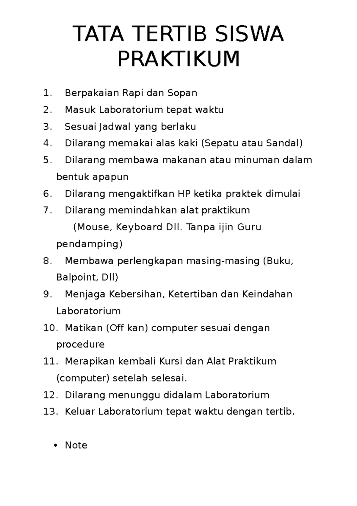 Berpakaian Rapi dan Sopan - TATA TERTIB SISWA PRAKTIKUM 1. Berpakaian ...