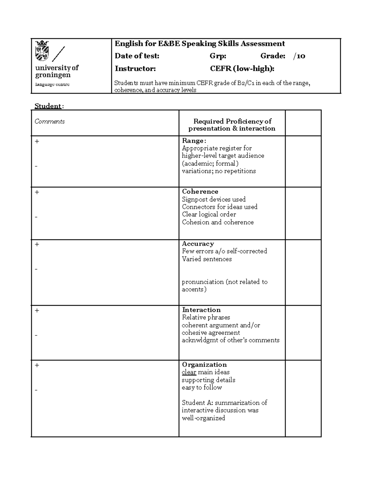 IB-speaking skills rubric - English for E&BE Speaking Skills Assessment ...