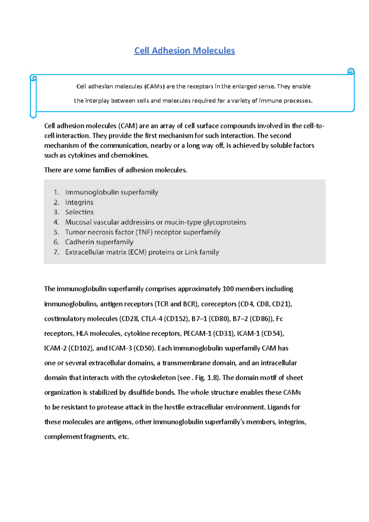 Cell Adhesion Molecules - They provide the first mechanism for such ...