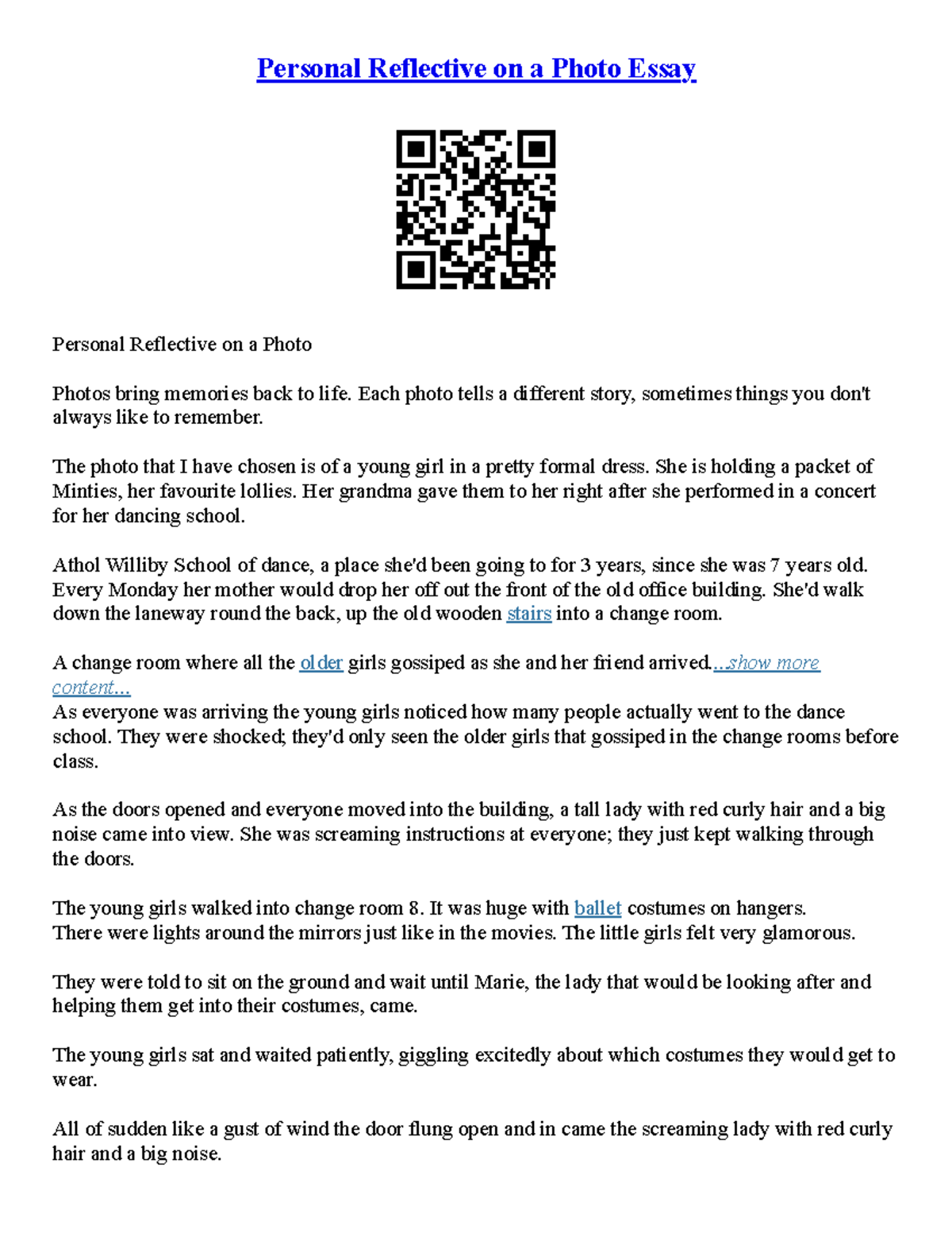 Examples Of Reflective Essay - Personal Reflective on a Photo Essay ...