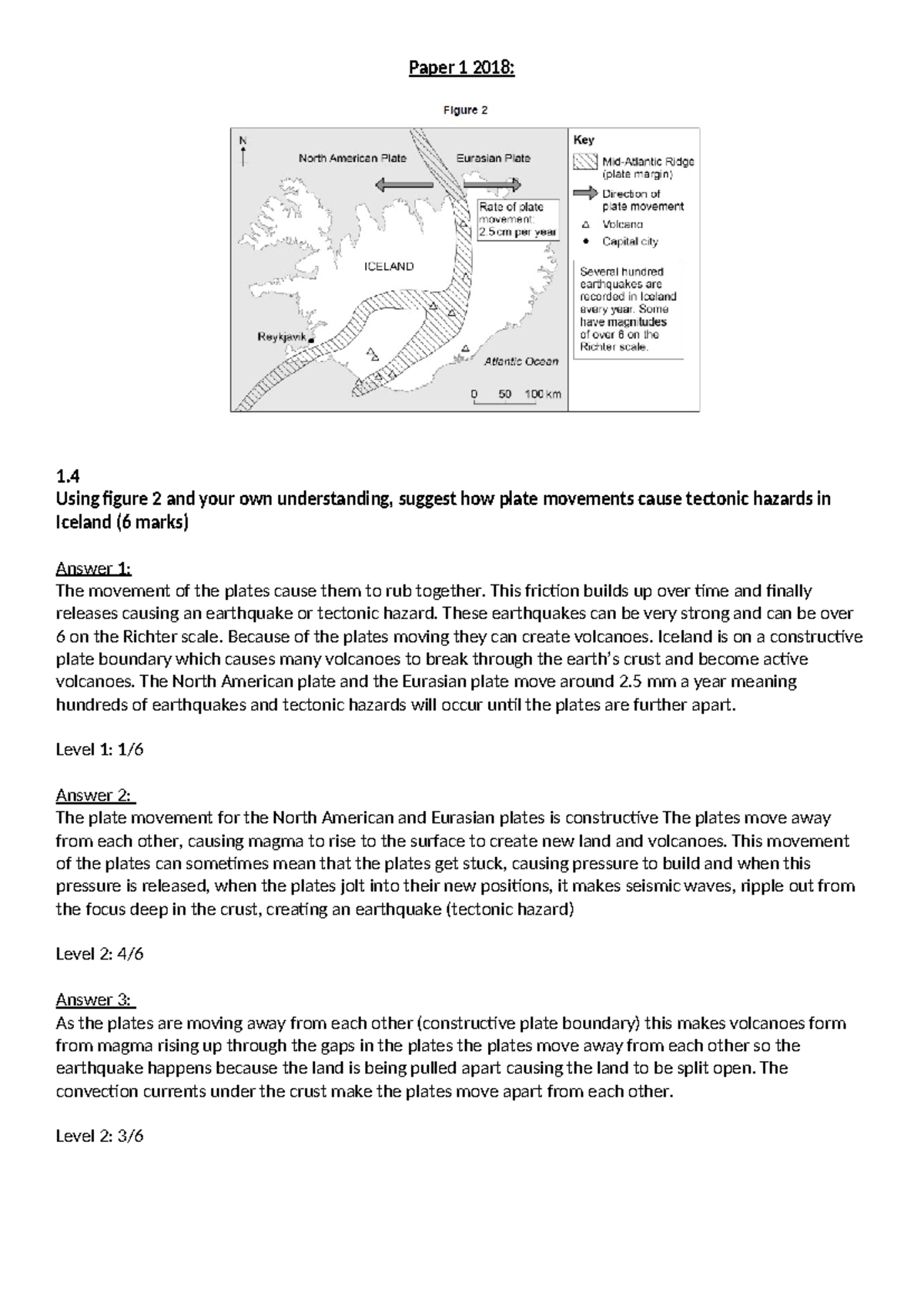 Example-answers 3 - Example answers - Paper 1 2018: 1. Using figure 2 ...