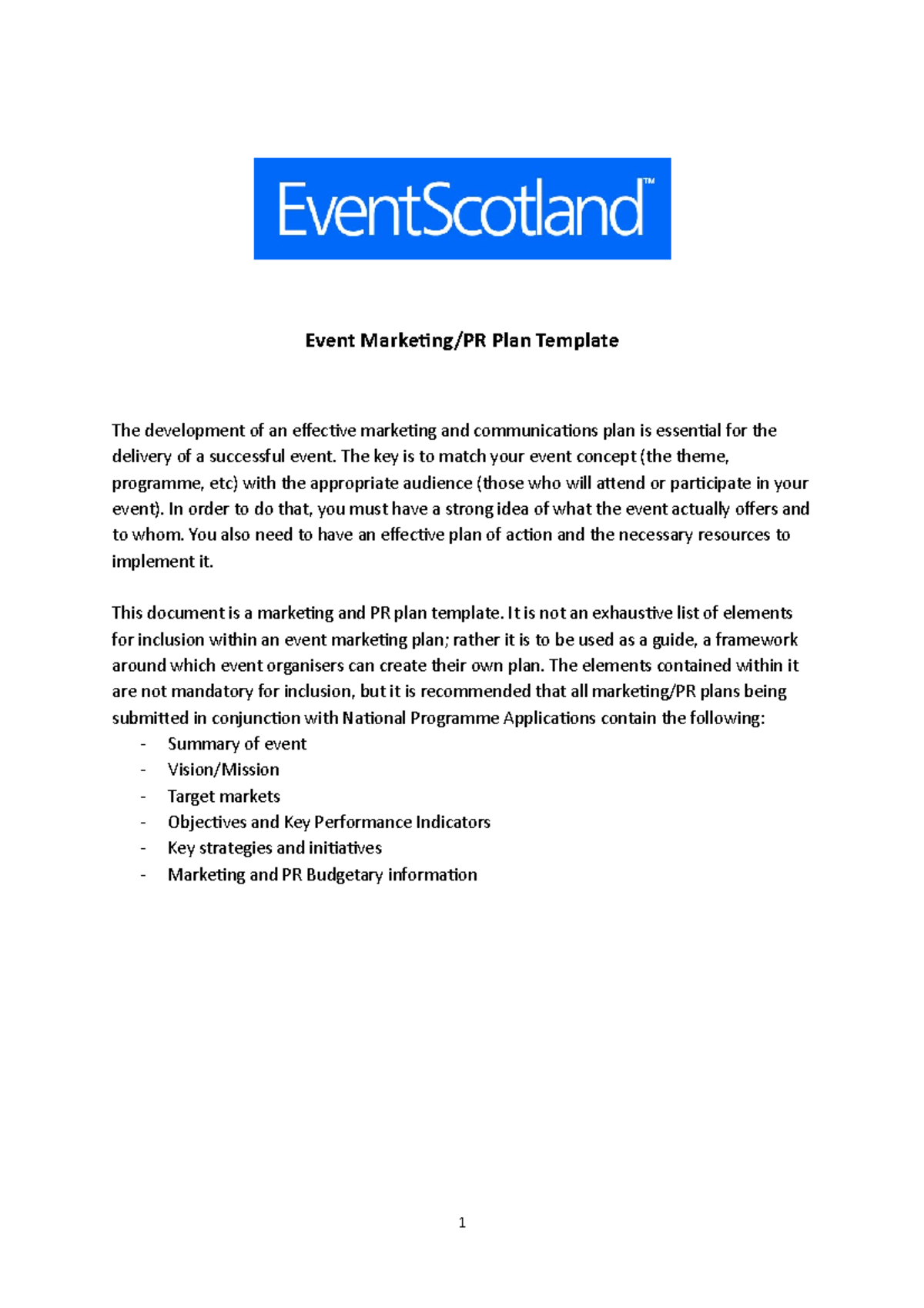 Event Marketing Plan Template - Event Marketing/PR Plan Template The ...