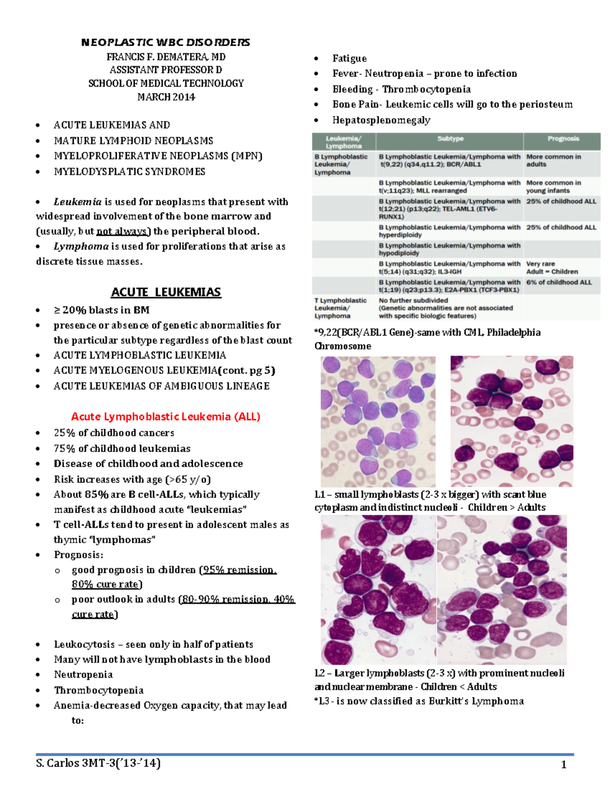 F - Neoplastic Leukocytic Disorders - Trans - NEOPLASTIC WBC DISORDERS ...