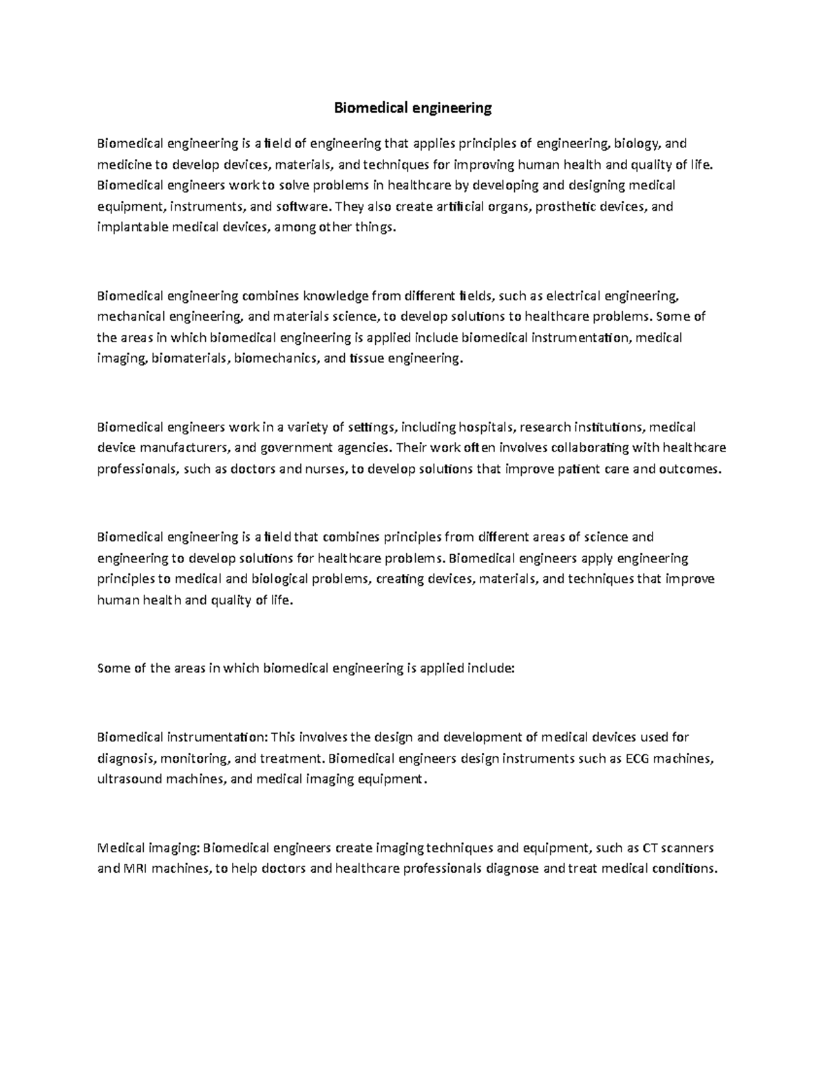 Biomedical engineering - Biomedical engineering Biomedical engineering ...