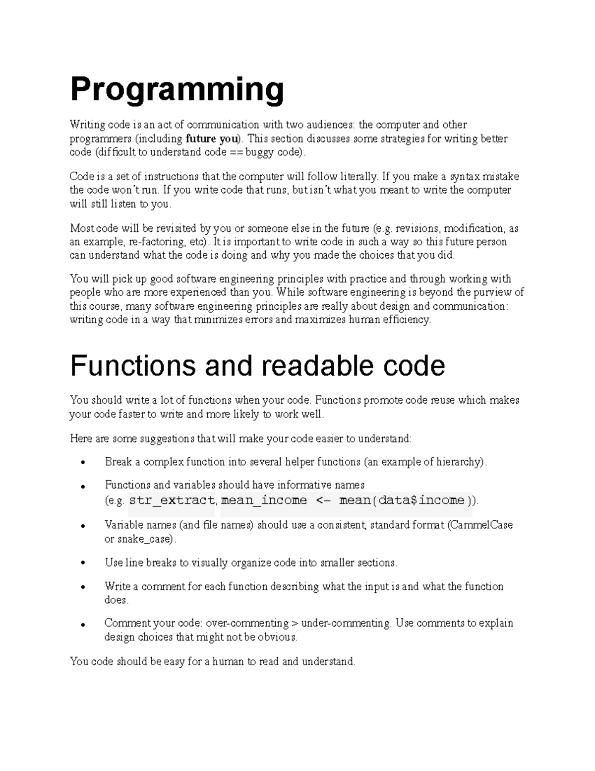 Comm 6 notes - Programming Writing code is an act of communication with ...
