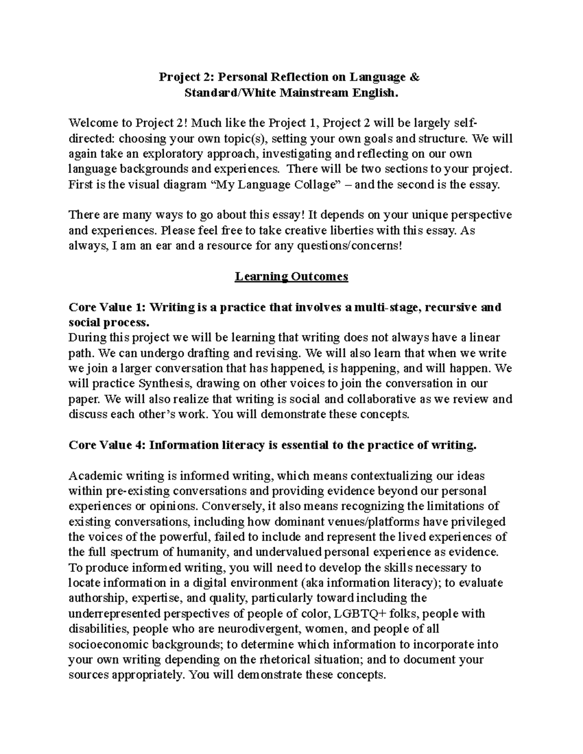 Project 2 Personal Language Reflection - Project 2: Personal Reflection ...