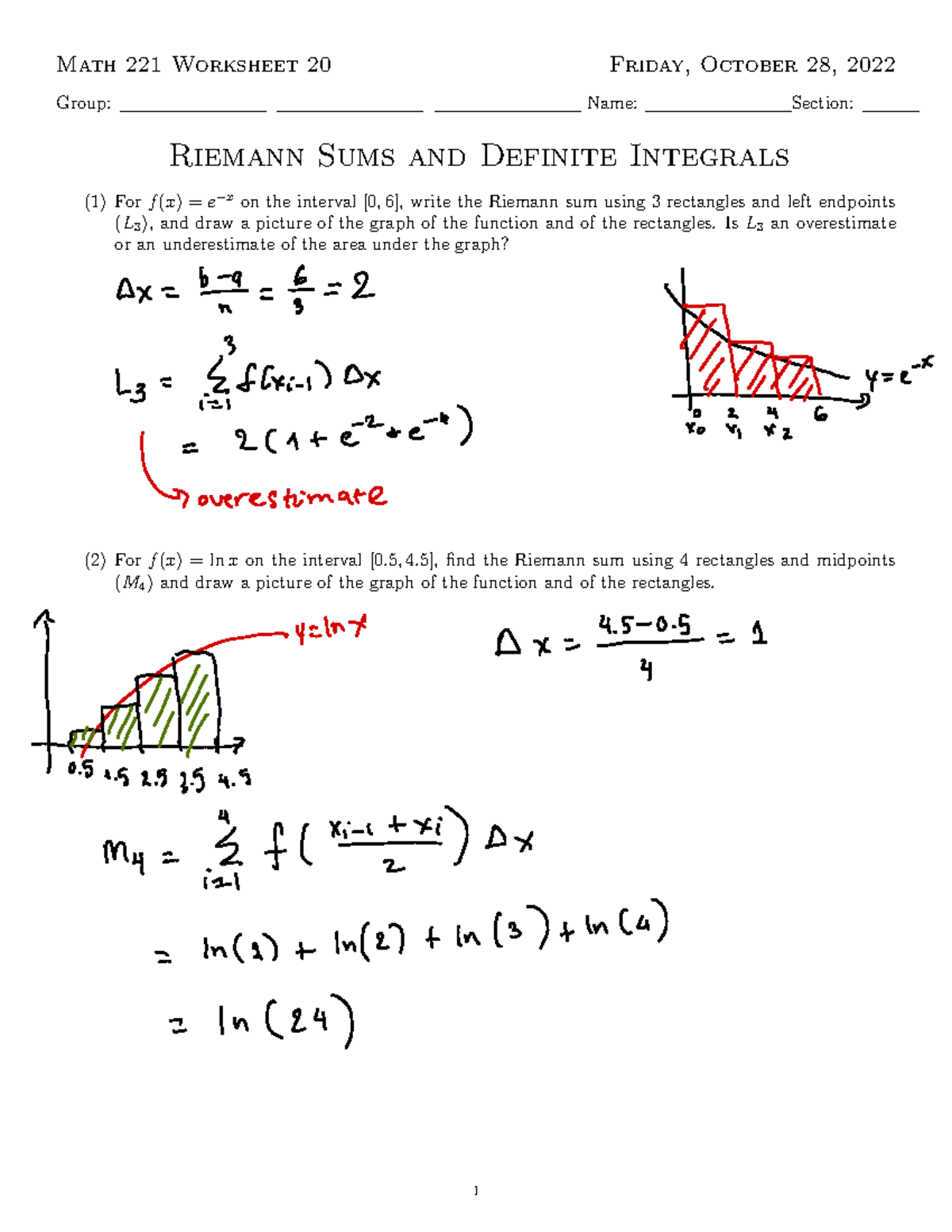 Ws20 solution - Math 221 Worksheet 20 Friday, October 28, 2022 Group ...