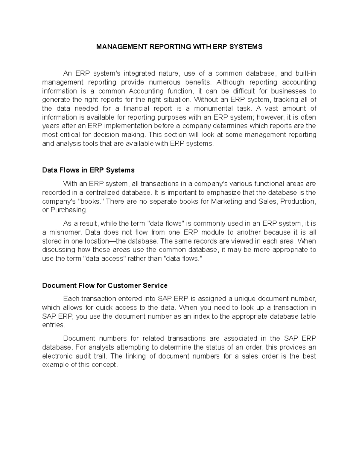 Lesson 3 Management Reporting WITH ERP Systems - MANAGEMENT REPORTING WITH ERP SYSTEMS An ERP ...