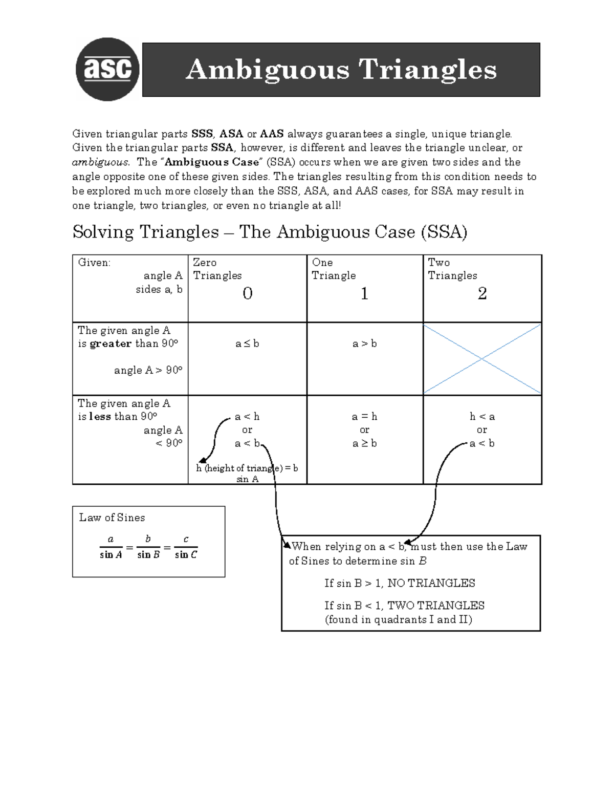 T7 Ambiguous Triangles BP 8 17 18 - Ambiguous Triangles Given ...