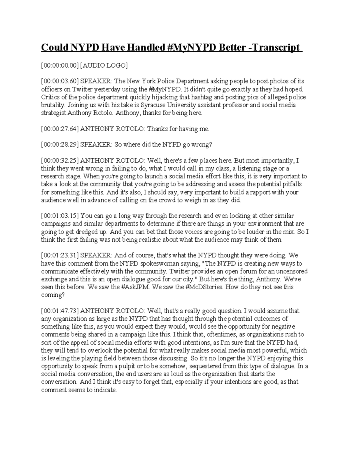Could NYPD Have Handled My NYPD Better Transcript - Could NYPD Have ...