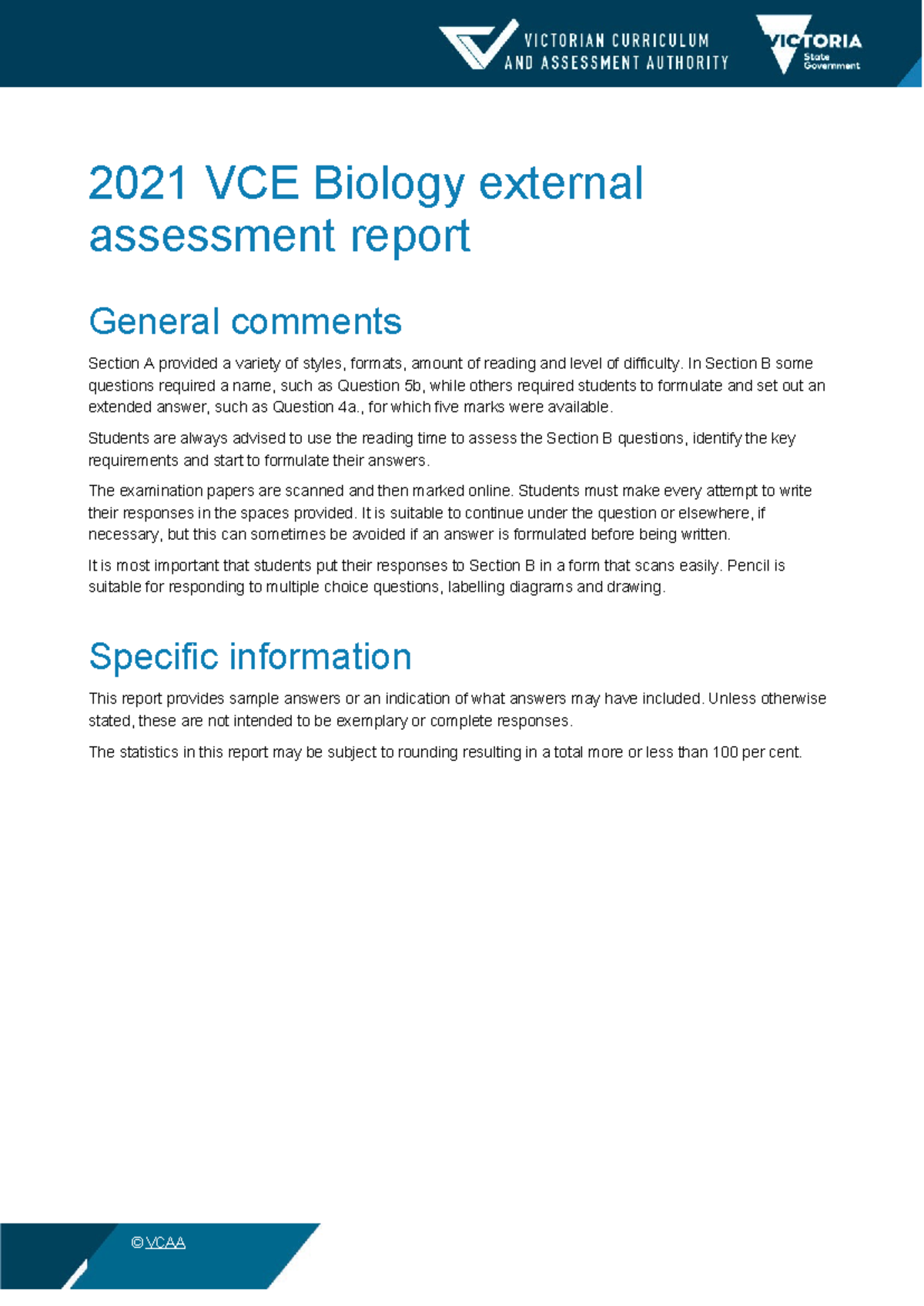 2021VCEBiology-report - 2021 VCE Biology external assessment report ...