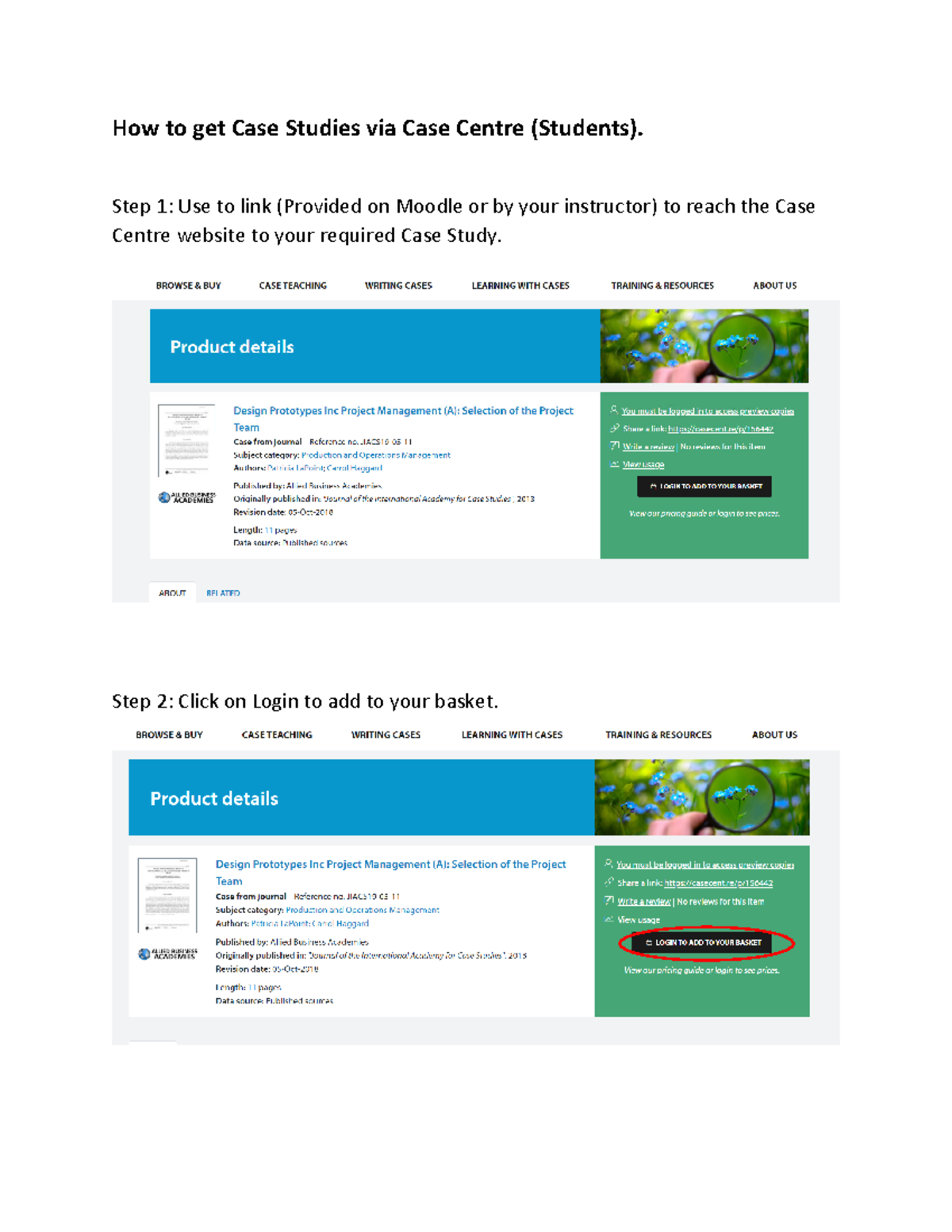 How to get Case Studies via Case Centre-PMAL205 - Step 1: Use to link ...
