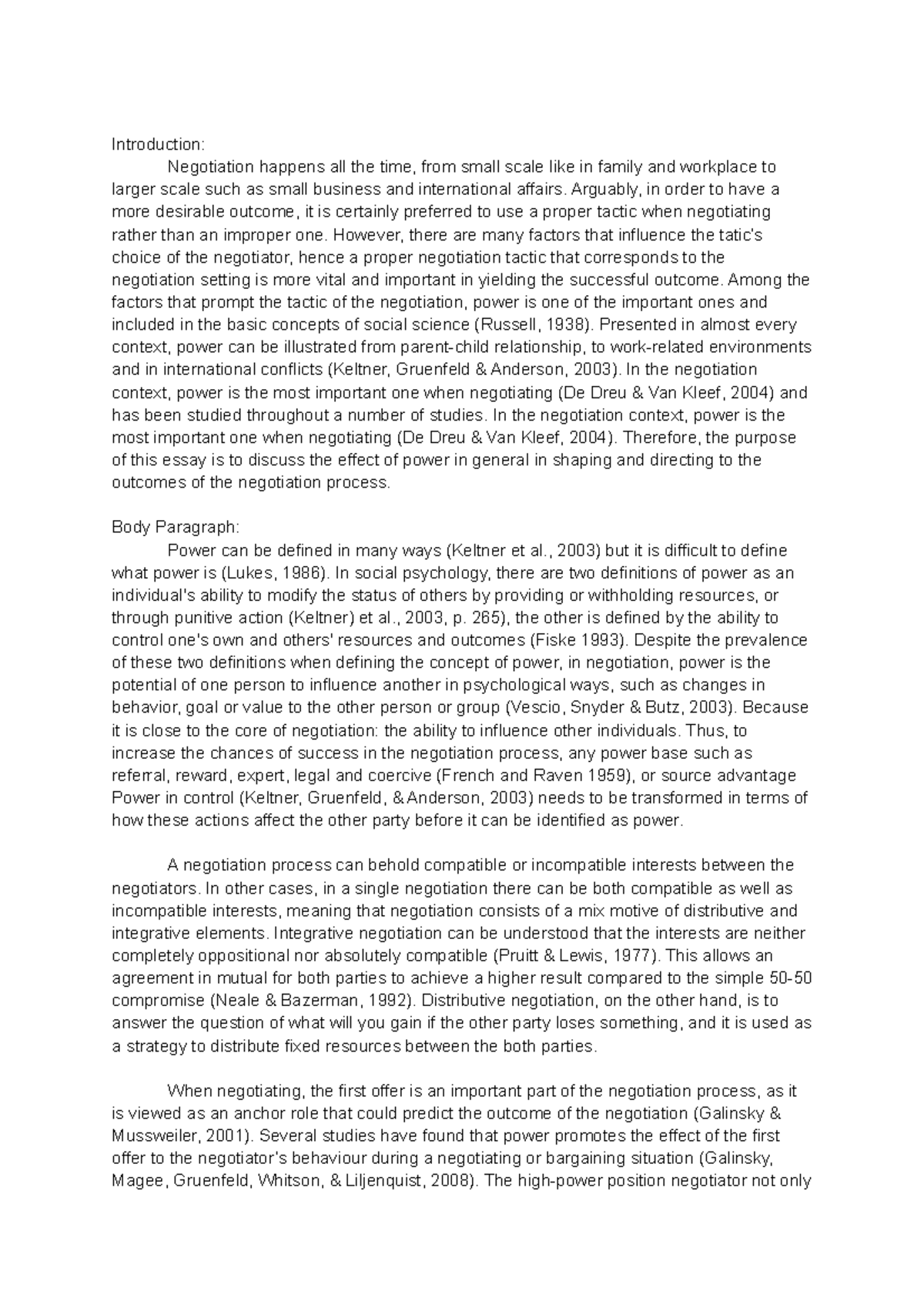 Negotiation and Advocay - assignment 2 - Introduction: Negotiation ...