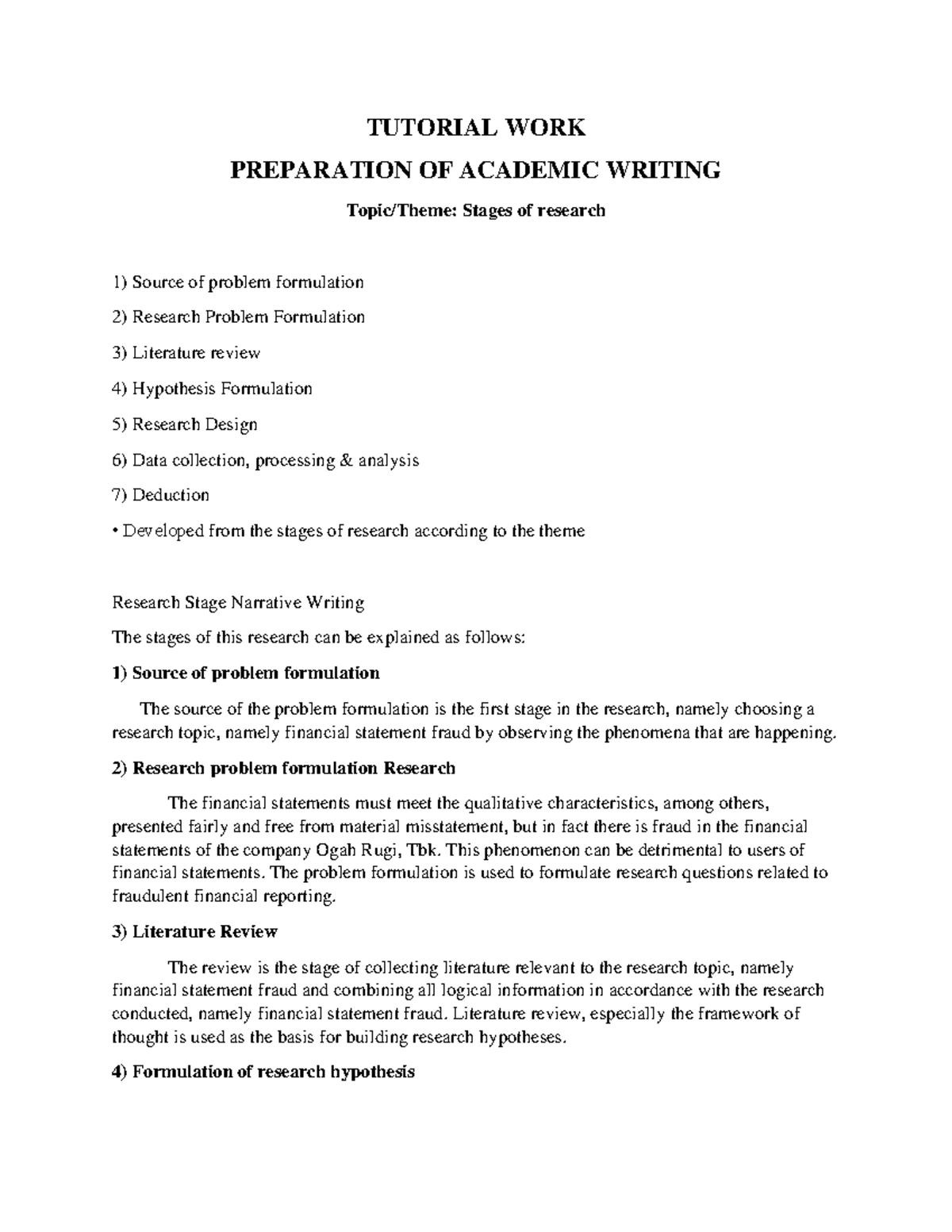Tutorial Work Academic Writing - TUTORIAL WORK PREPARATION OF ACADEMIC ...