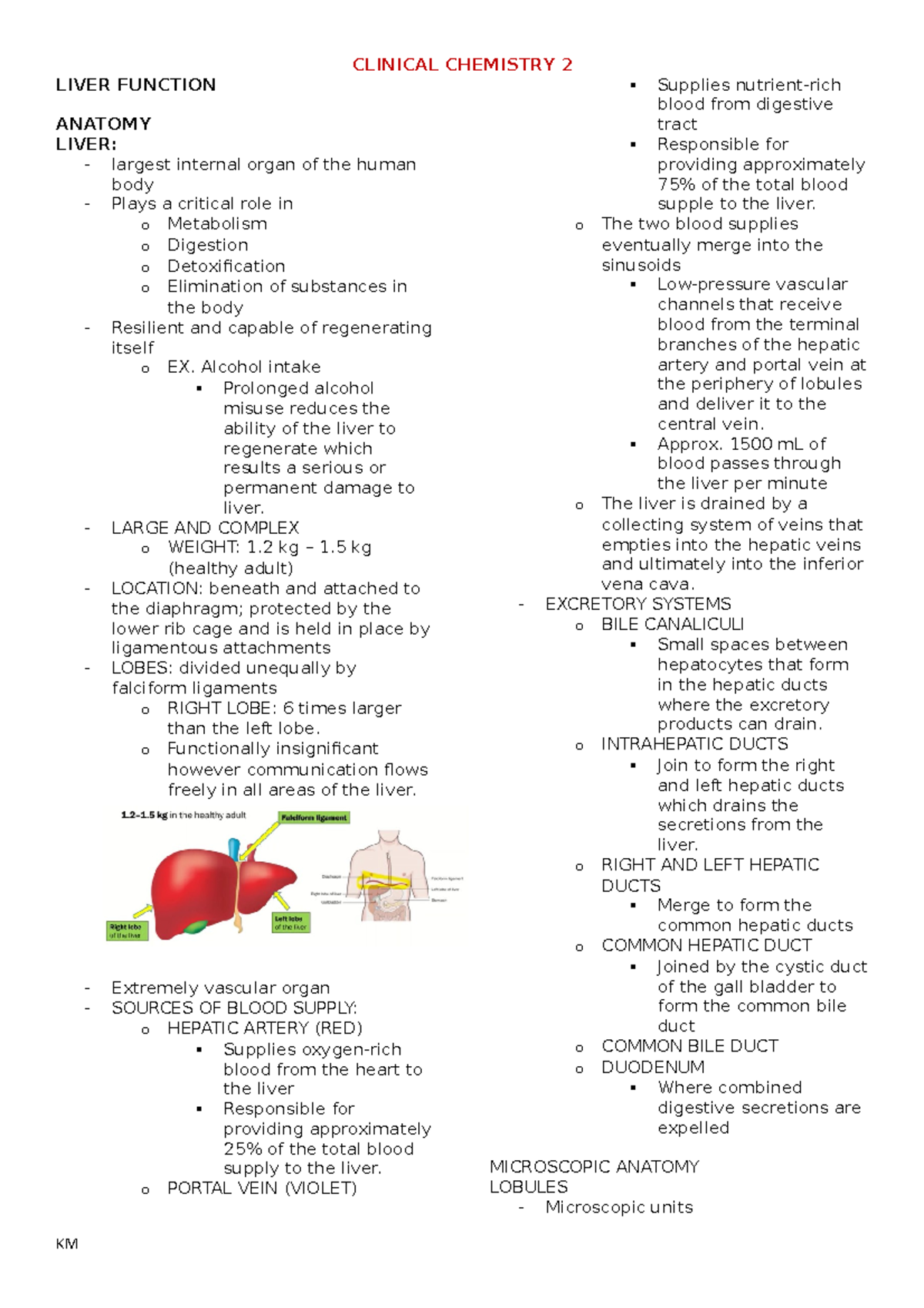 Clinical chemistry 2 lecture notes - CLINICAL CHEMISTRY 2 LIVER ...