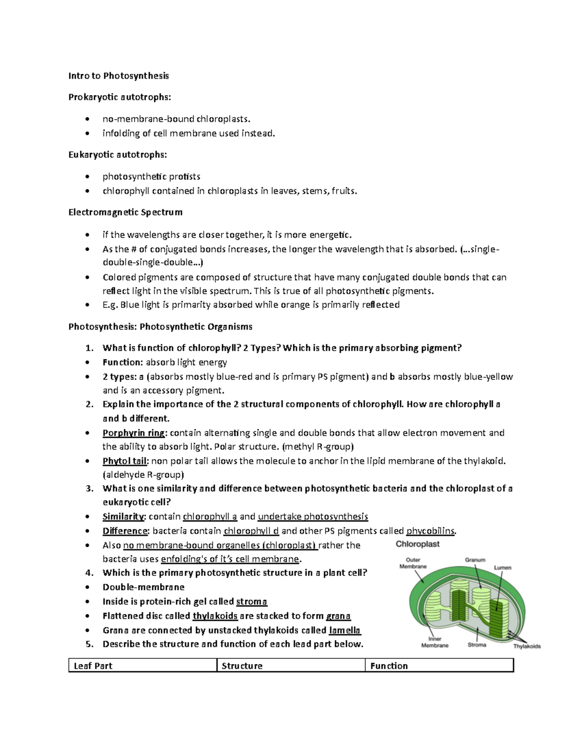 Unit 2 - Metabolic Processes - Intro to Photosynthesis Prokaryotic autotrophs: - no-membrane ...