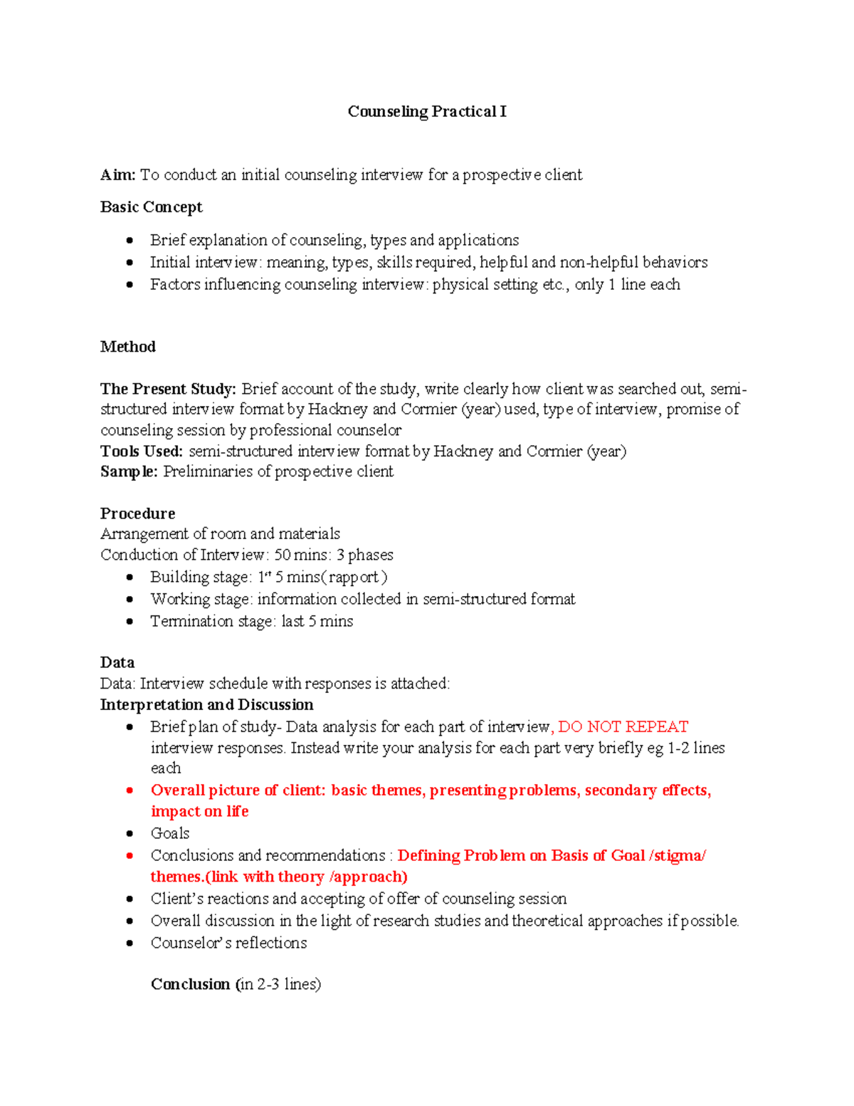 practical 1 counselling interview outline - Counseling Practical I Aim ...