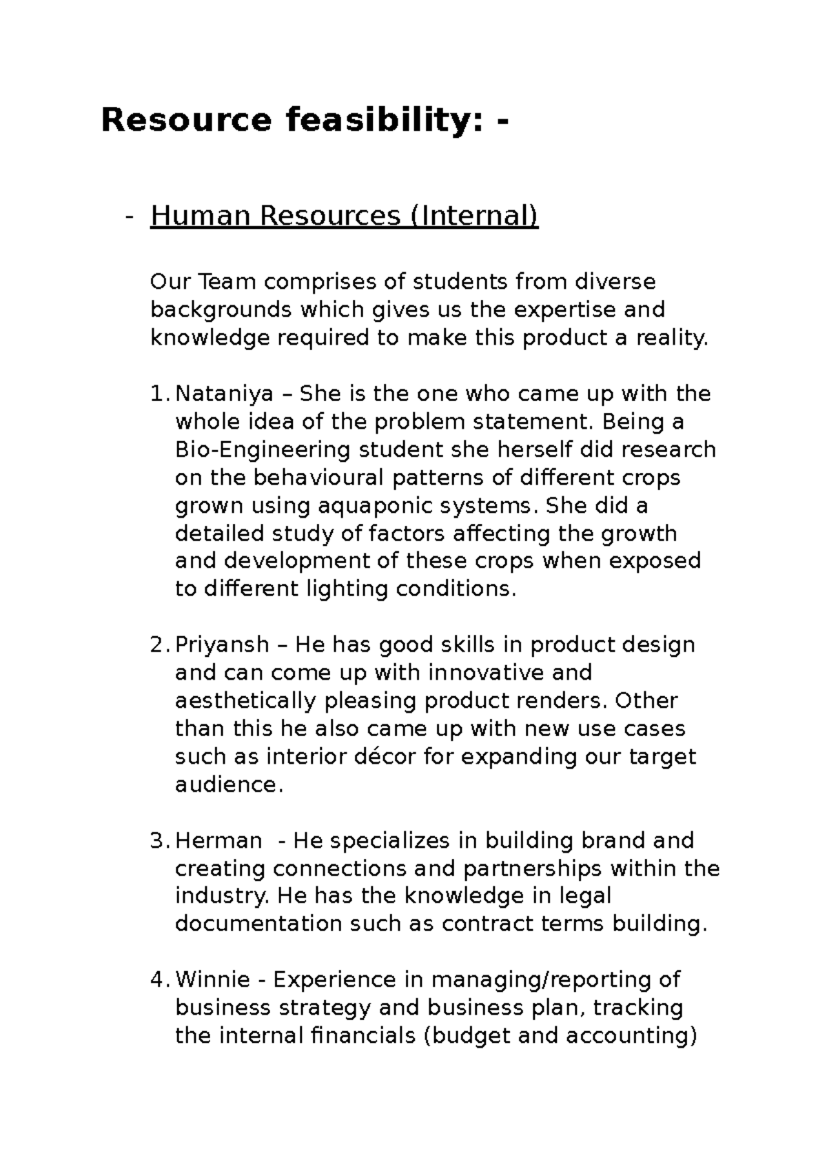 Resource feasibility - fefef - Resource feasibility: - Human Resources ...