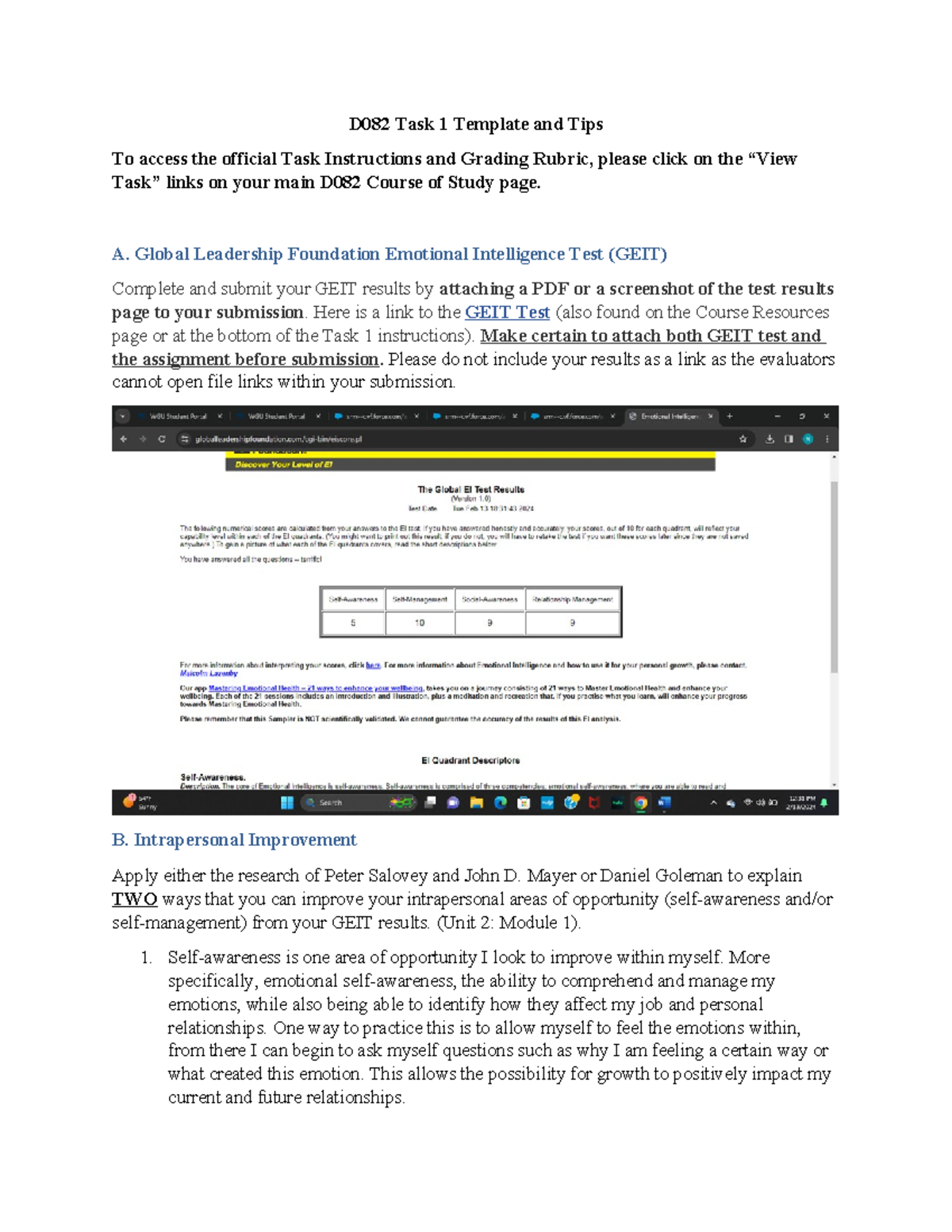 D082 Task 1 Template and Tips 0123 - D082 Task 1 Template and Tips To access the official Task ...
