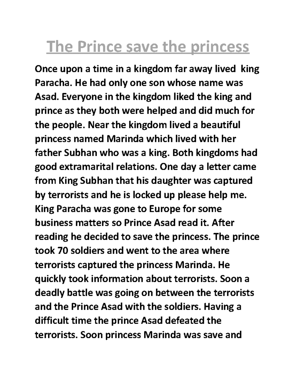 Paragraph ON THE Prince SAVE THE Princess BY M. Osman Adeel - The ...