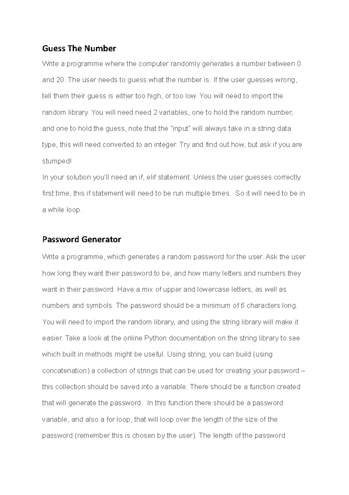 Python Prog exercises nov2020 - Guess The Number Write a programme ...