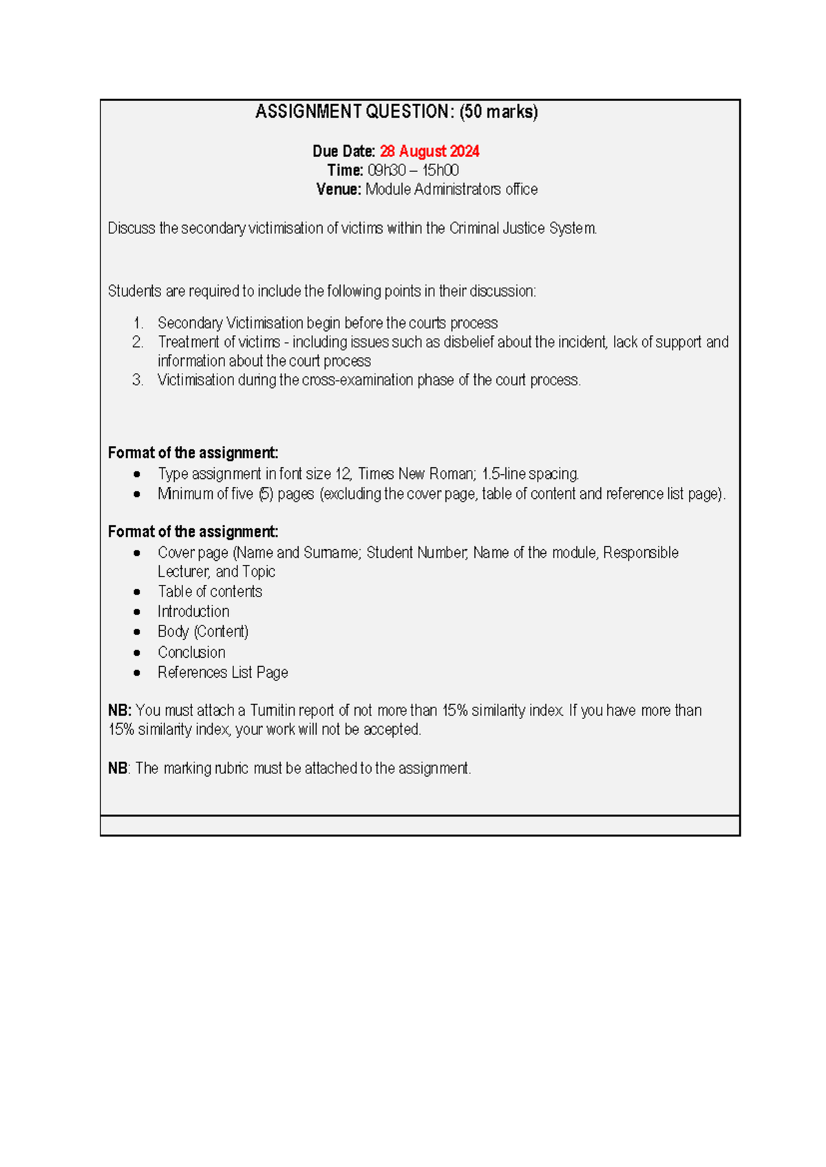 Assignment Question -1 - ASSIGNMENT QUESTION: (50 marks) Due Date: 28 ...